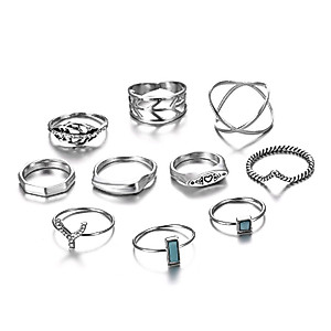 Gmai Bohemian Vintage Women Crystal Joint Knuckle Nail Ring Set of 10 pcs Finger Rings Punk Ring Gift (Punk)