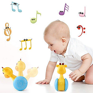 Tinabless Giraffe Tumbler Doll Roly-Poly Baby Toys, Cute Rattles Toys for Newborns 3-12 Month Baby Boys and Girls Xmas Birthday Gifts Stocking Fillers