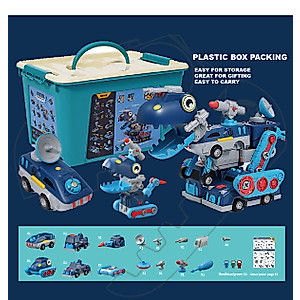 Toys for 5+ Year Old Boys, Take Apart Dinosaur, Magnetic Building Blocks Vehicles Play Set, 5 in 1 Cars & Trucks Transform Into Robot Dino T-rex, Engineering STEM Toys & Gifts for Boys & Girls