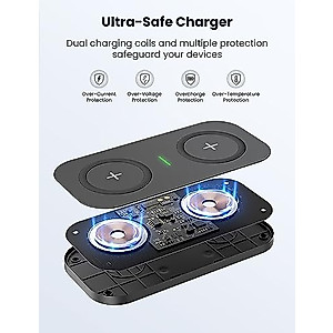 Wireless Charging Pad, JoyGeek Dual Wireless Charger for iPhone 14 Plus/14 Pro/14/13 Pro Max/Pro/Mini/12,Airpods 3/2,Wireless Phone Charger for Samsung S22/S21,24W Fast Wireless Charger（Black）