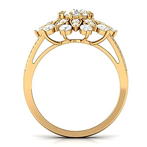 Rosec Jewels Certified Moissanite Diamond Flower Engagement Ring, 6 mm Round Shape Moissanite Floral Ring, D-Vs1 Quality, Ready to Gift, 14K Yellow Gold, Size:US 8.50