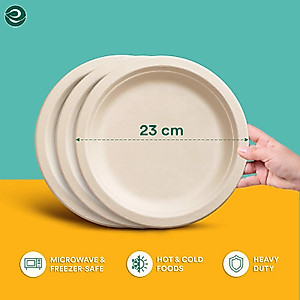 ECO SOUL 100% Compostable 9 Inch Paper Plates 100 [9", 100-Pack] Disposable Eco-Friendly Biodegradable Dinner Plates | Party, Wedding, Event Plates