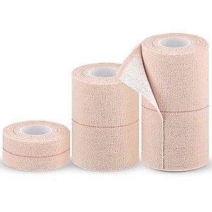 3 Rolls Adhesive Elastic Tape Bandage Wrap Vet Self Adhesive Flexible Stretch Bandages for Sports, Ankle, Knee, Wrist, Body, Sprains Horse and Animal, 1 Inch x 5 Yard, 3 Inch x 5 Yard, 4 Inch x 5 Yard