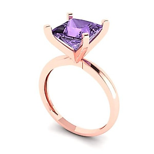 Clara Pucci 3.0 ct Princess Cut Solitaire Simulated Alexandrite Engagement Bridal Promise Anniversary Ring 18K Rose Gold Size 9.5