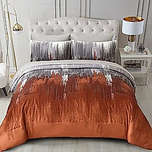 Burnt Orange Comforter Set Queen,7 Pieces Bed in a Bag Colorful Abstract Art Gradient Comforter Soft Microfiber Bedding Set -1 Comforter, 1 Flat Sheet, 1 Fitted Sheet, 2 Pillow Shams,2 Pillowcases