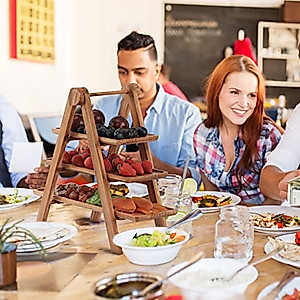 Wooden Tiered Serving Tray Wood 3 Tier Trays Stand Rectangular Cupcake Platters Collapsible Detachable Dessert Cake for Fruit Appetizers Tea Party Entertaining Food Buffet Wedding Farmhouse Decorative