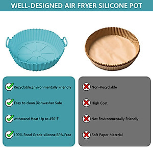 ACOHICE Air Fryer Silicone Pot,Reusable Air Fryer Liners,No Need to Clean the Air Fryer,Food Safe Air Fryer Accessories,8 Inch silicone air fryer basket(Top: 8" - Bottom: 6.96")(blue)