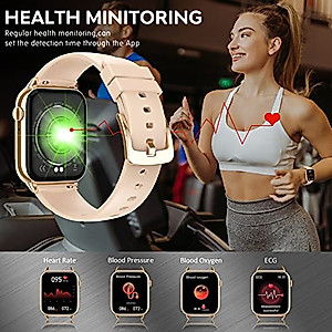 Smart Watch for Men Women, 2023 Upgraded Smartwatch with Blood Pressure Heart Rate Monitor 1.9" Touch Screen Bluetooth Watch(Make/Answer Call), IP67 Waterproof Smart for Android iOS Phones Gold