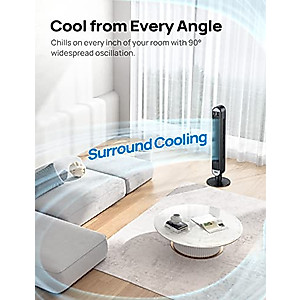 Dreo Smart Tower Fans for Home, 90° Oscillating Fan for Bedroom Indoors, Voice Control Floor Fan with 12H Timer, 42 Inch Quiet Bladeless Standing Fan with LED Display, 6 Speeds, Work with Alexa/Google