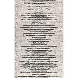 Eyely HOM205A-8 Moroccan Hype Aya Berber Stripe Geometric Indoor Area Rug Modern;Transitional;Bohemian;Rustic, Bedroom, Kitchen, Living Room, Easy-Cleaning, Non-Shedding, 8 X 10, Cream/Gray