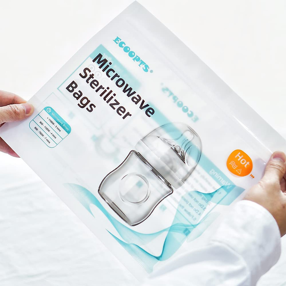 ECOOPTS 12 Count Microwave Steam Sterilizer Bags Reusable Micro-Steam Bags for Baby Bottles and Breast Pump Sterilizer Parts Microwave Steam Bags