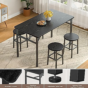 Qsun 5-Piece Dining Table and Chairs Set for 4, Kitchen Table Set for Kitchen, Dining Room, Breakfast Nook and Home Bar, Dining Table Set for Small Apartment, Black