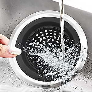2PCS Sink Strainers,Flexible Silicone and Stainless Steel Kitchen Sink Drainer Baskets，Large Wide Rim 4.5 inch Diameter,Rust Free,Prevent Food Residues from Clogging