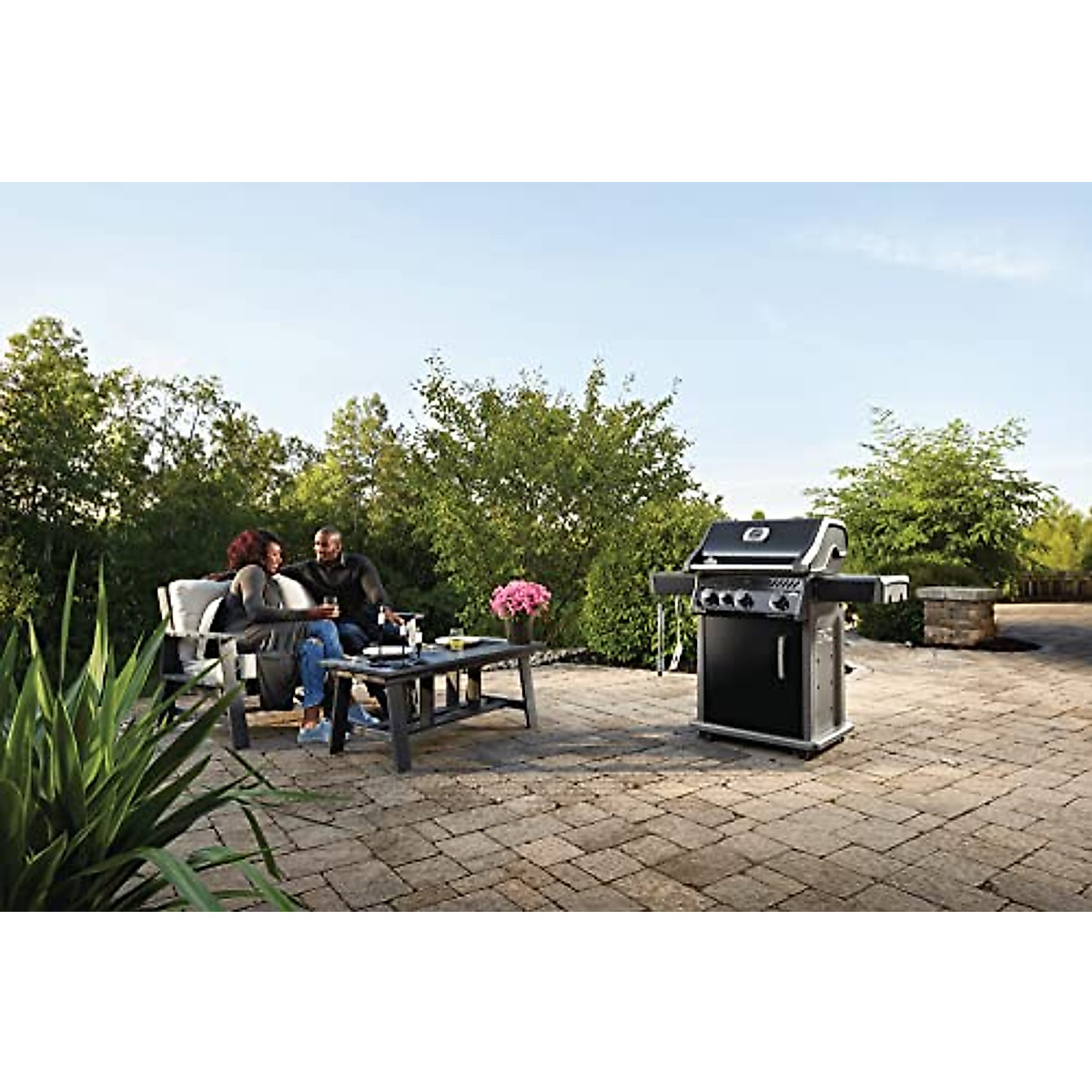Napoleon Rogue 425 BBQ Grill, Black, Propane Gas - R425SBPK-1-OB - With Three Burners and Range Gas Side Burner, Barbecue Gas Cart, Folding Sideshelves, Instant Failsafe Ignition