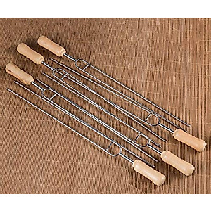 IMEEA 15.3-Inch Kabob Skewer for Grilling, Metal Stainless Steel BBQ Skewer Double Pronged Kebab Skewer with Wooden Handle, 12-Piece