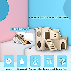 Tiny Hamster Maze Wood House Fun Slide House Double-Decker Hut for Dwarf Gerbil Mouse Mice Rat Small Animals(Only for Small Hamster)