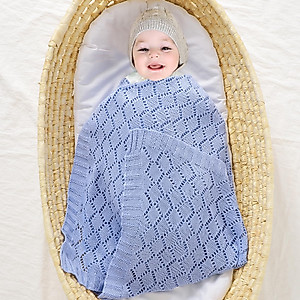 mimixiong Toddler Blankets Knitted Cellular Baby Blankets for Boys and Girls Blue 40x30 Inch