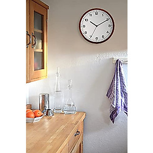 AROMUSTIME 12 Inches Round Wooden Wall Clock Battery Operated Silent Non-Ticking,Metal Pointer&Glass Cover, for Office Kitchen Bedroom Classroom&Living Room, Brown