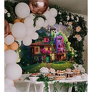 Magic Flowers House Backdrop Fairy Buttfly Woodland Background for Birthday Party Supplies Kids Movie Scene for Girls Madrigal Family Happy Birthday Background Decorations (5X3FT)