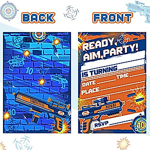 30 packs Dart War Invitations Birthday Party Supplies Blaster Nerf Gun Battle Theme Party Invitations with 30 Orange Envelopes for Boy Kids Dart War Nerf Party Decorations Supplies Favor