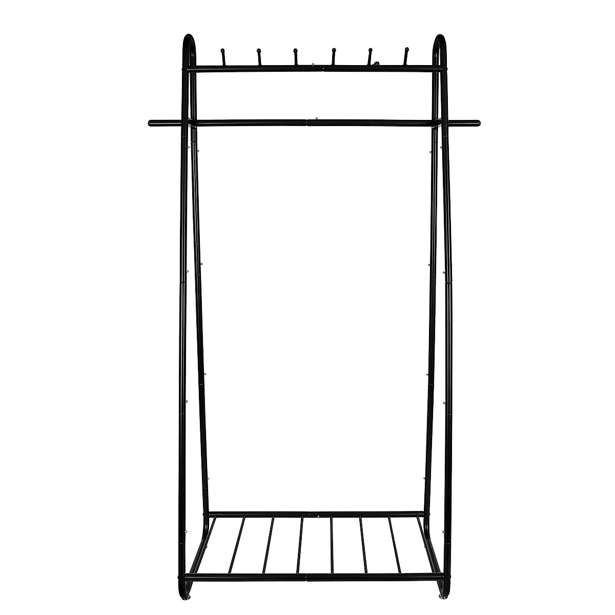 Fishat Heavy Duty Strong Black Garment Rack Clothing Hanging Clothes, 16" D x 41" W x 66" H with 6 Display Hooks, Freestanding Bottom Shelves Shoes Organization, Bedroom Living Study Room Entryway