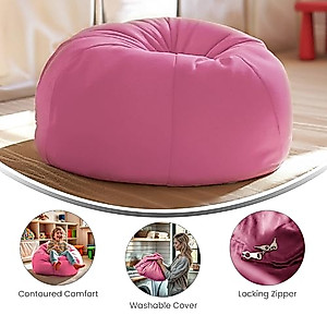 Flash Furniture Dillon Small Bean Bag Chair for Kids and Teens, Foam-Filled Beanbag Chair with Machine Washable Cover, Light Pink