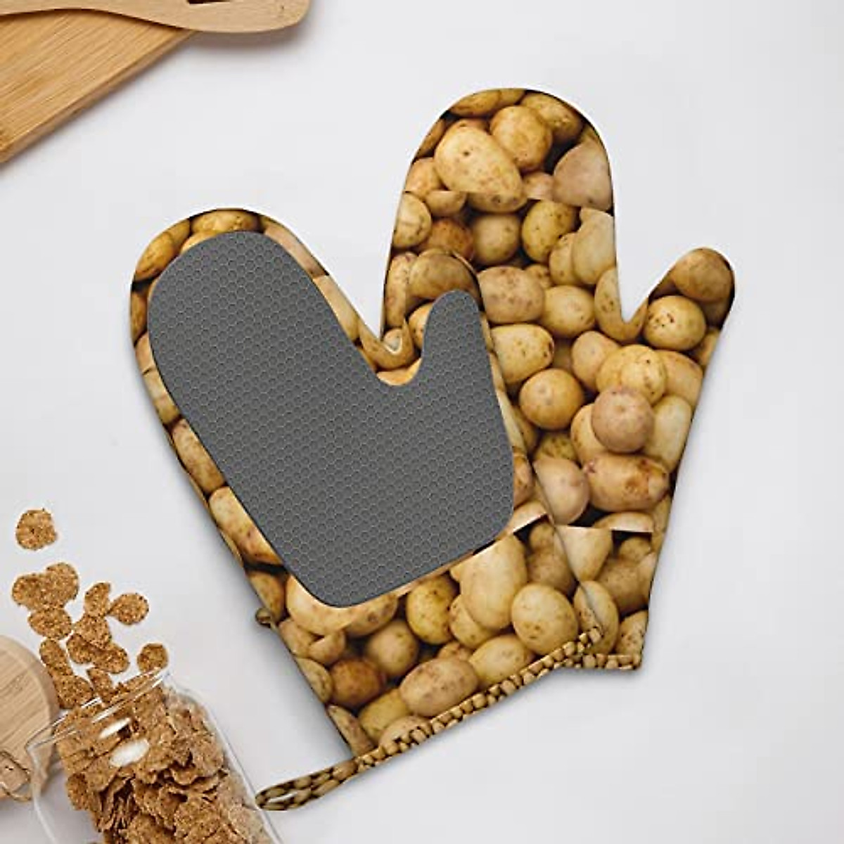 Garden Potatoes Silicone Padded Oven Gloves Silicone Non-Slip Cooking Gloves Grill Gloves Pot Holders for Cooking Baking Grilling