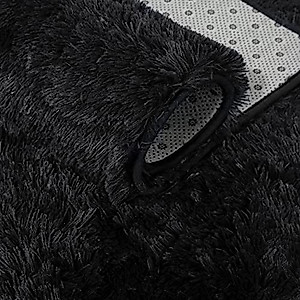GlowSol Shag Area Rug for Living Room Soft Fuzzy Area Rug Thick Faux Fur Rug Luxury Fluffy Area Rug High Pile Carpet Baby Care Crawling Carpet, Black, 5×8 Feet