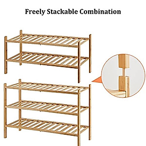 Qmkmyy Simple Narrow Wood Shoe Rack 2 Tiers for Closet Entryway Small Bamboo Free Standing Shoe Shelf Stackable Storage Organizer for Front Door