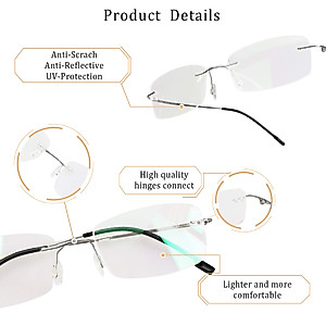 LifeArt Blue Light Blocking Computer Reading Glasses, Men’s and Women’s Rimless Frame, Anti Eyestrain, +0.00 Magnification