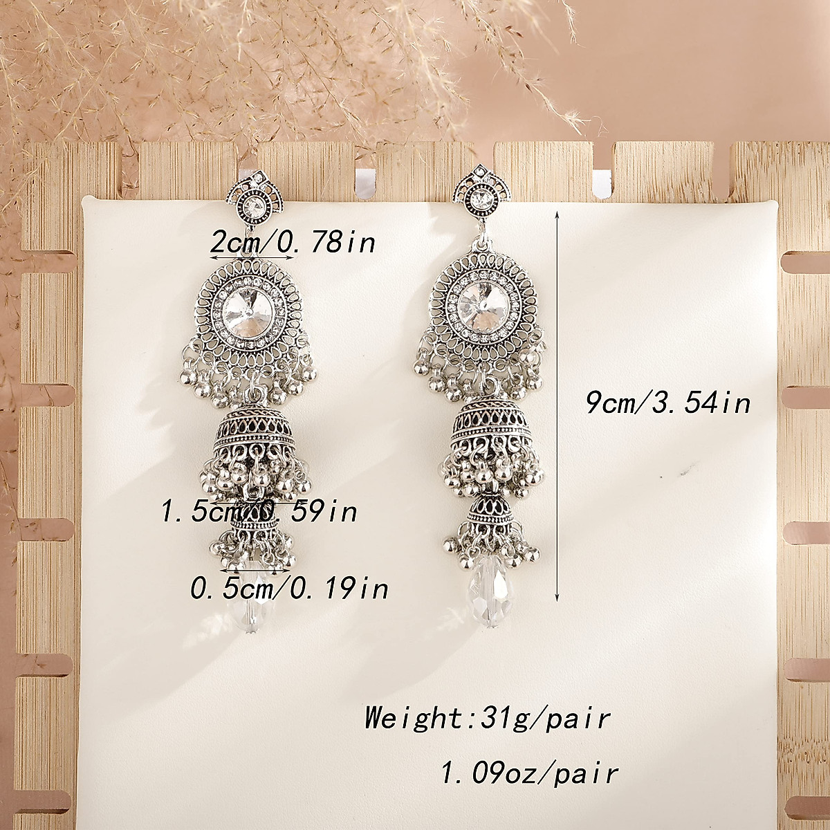 YERTTER Indian Bells Earrings Silver Bohemian Crystal Layered Bells Earrings Tassel Earrings Vintage Bollywood Jhumka Jhumki Tassel Dangle Ethnic Style Statement Earrings Gift for Women（Style 5）