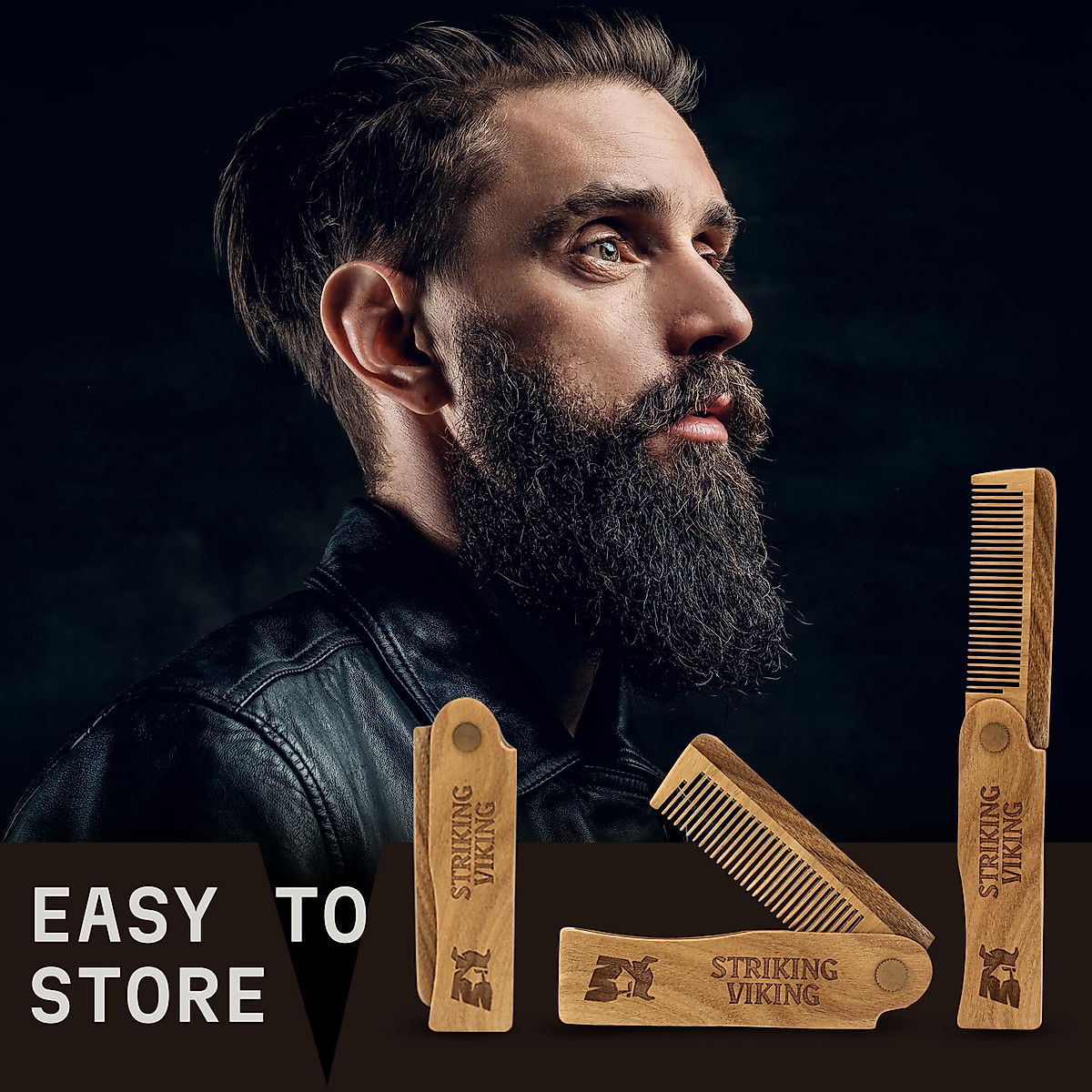 Striking Viking Pack of 2 Beard Balm (Vanilla) & Beard Folding Comb for Men
