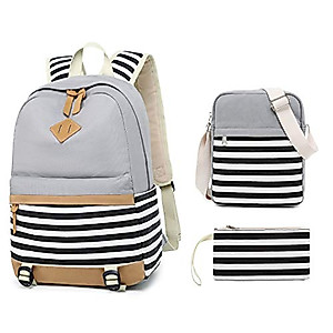 Girls School Backpack Causal Canvas Stripe Backpack Cute Teen Backpacks For Girls School Bag (Gray) One_Size