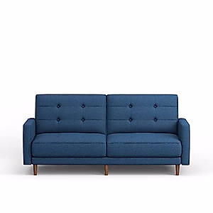 Glenwillow Home 81.5" Mies Square Arm Sleeper Sofa with 8-Button Tufting in MCM Vintage Design in Blue