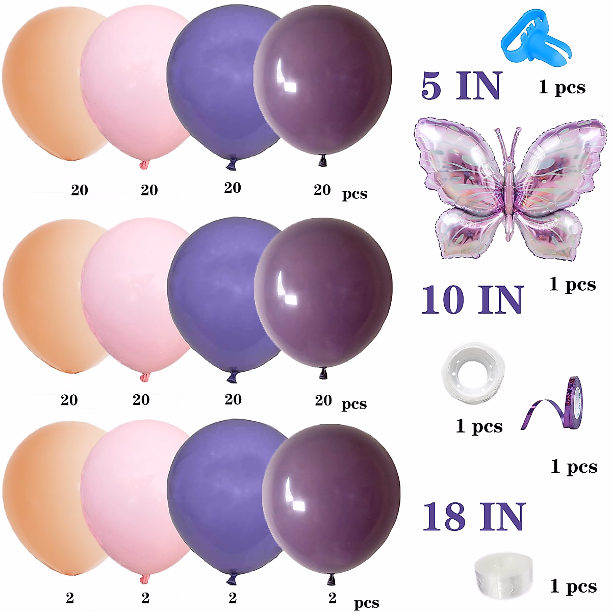 174Pcs Purple Butterfly Balloons Garland Arch Kit with Pink Different Purple Butterfly Foil Balloons for Girl Lavender Baby Bridal Shower Wedding Birthday Party Decorations