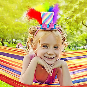 Bnikion Mini Top Hat Headband with Multicolor Feathers Fascinator for Women Lady Grils Easter Party Rainbow Parade Halloween Cosplay