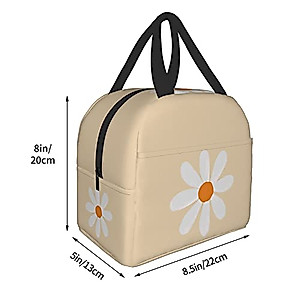 Insulated Lunch Bag Reusable Lunch Box For Women Men, Cooler Lunch Tote Bag With Front Pocket for Picnic Office Work, Cute aesthetic Floral Daisy