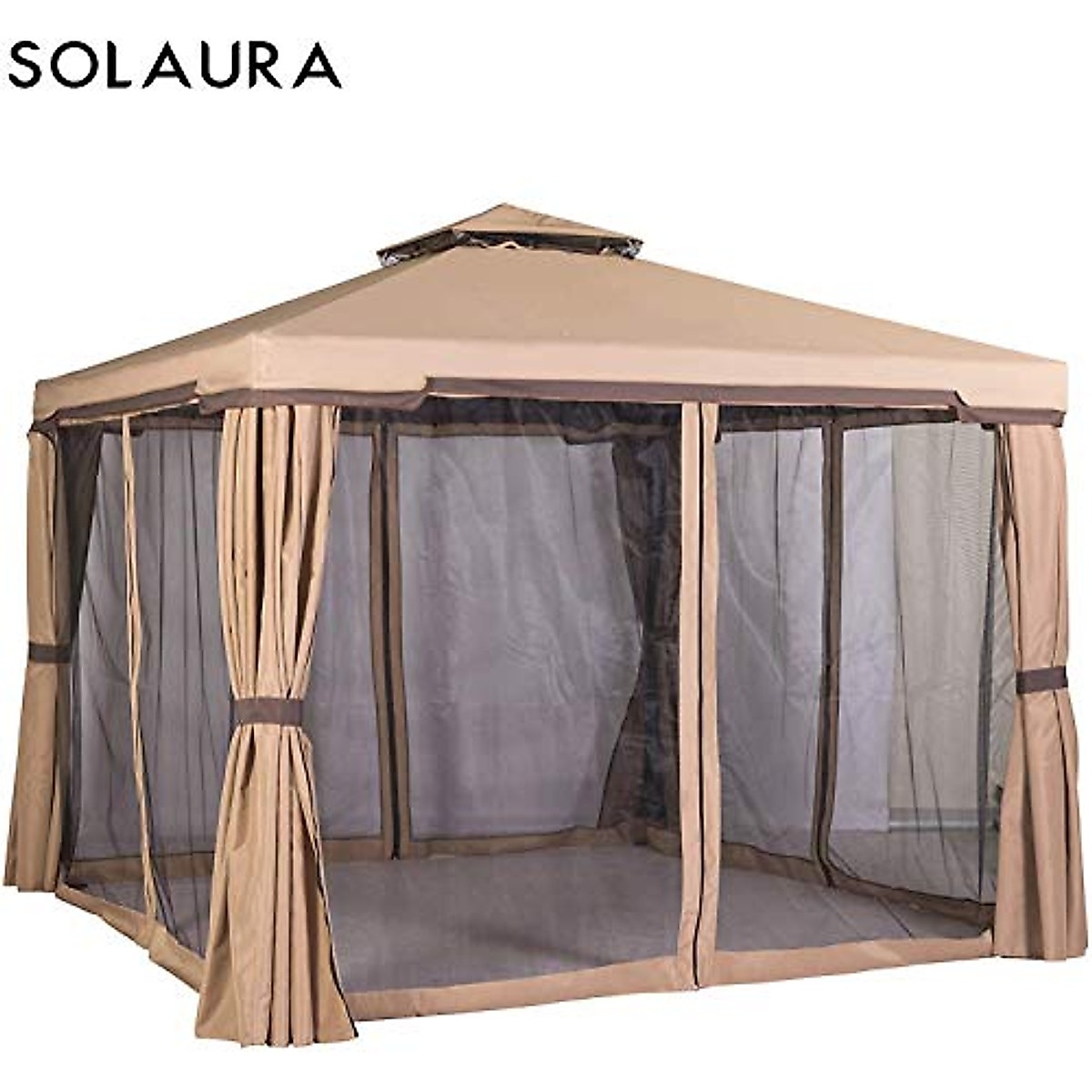 SOLAURA Patio Gazebo 10 x 10 FT for Garden, Outdoor Gazebo and Waterproof Canopy Tent with Mosquito Netting and Ventilate