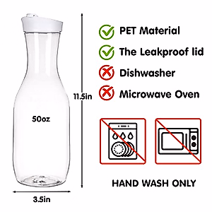 Tomnk 8 Pack 50 Oz Water Carafe with Flip Top Lid, Plastic Heavy Duty Water Containers, Mimosa Bar Beverage Pitcher for Juice, Water, Tea, Milk, Lemonade and Other Beverages