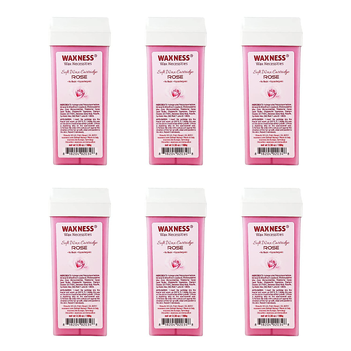 Wax Necessities Rose Soft Wax Cartridge 3.38 Ounces Pack of 6