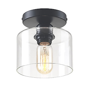 Deamakk Modern Semi-Flush Mount Ceiling Light, Rustic Ceiling Light Fixture for Closet, Hallway, Kitchen, Dining Room, Farmhouse Lighting, Matte Black Finish, Clear Glass Shade, E26, 5.9 inch