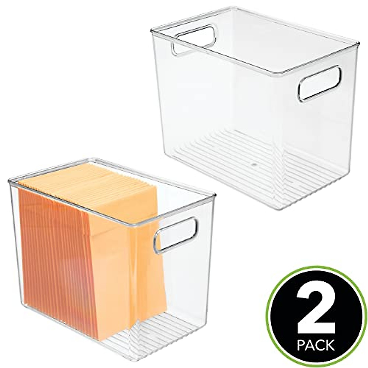 mDesign Deep Modern Plastic Storage Organizer Bin Basket with Handles for Home Office Organization - Shelf, Cubby, Cabinet, and Closet Organizing Decor - Ligne Collection - 2 Pack - Clear