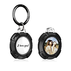 SNOAONS Custom Airtag Holder Case with Anti-Lost Keychain, Personalized Scratch Resistant PC+TPU Airtag Protective Cover, Airtag Accessories for Keys, Backpacks,Cameras & Pet (Black)