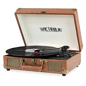 Victrola Vintage 3-Speed Dual Bluetooth Portable Suitcase Record Player with Built-in Speakers | Upgraded Audio Sound| Includes Extra Stylus | Stream Vinyl to Any Bluetooth Speaker! Retro Brown