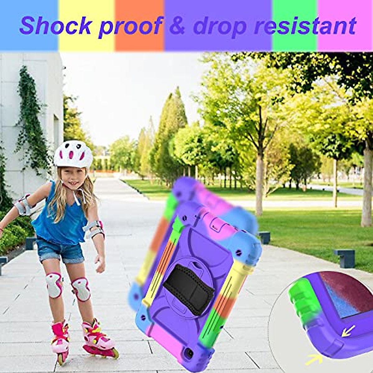 MENZO Samsung Galaxy Tab A7 Lite 8.7-inch Case 2021 Release, 3-Layer Shoulder Strap Rugged Protective Case with Holding Strap Rotating Stand for Samsung Galaxy Tab A7 Lite 8.7 (SM-T220/T225),Purple