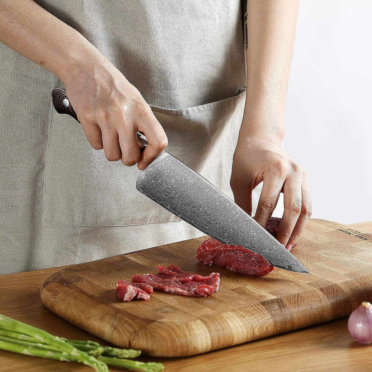 Damascus Chef Knife, 8 Inch Professional Damascus Kitchen Knife Forged with VG10 Super Steel 67-Layer, Non-slip Ergonomic Micarta Handle, Razor Sharp Lightweight Multipurpose Full Tang Gift Box