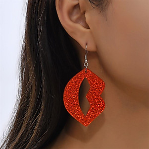 Punk Retro Acrylic Red Big lips Drop Dangle Earrings, Unique Exaggerated Personality Jewelry Holiday Accessories for Women Mothers‘s Day Gifts