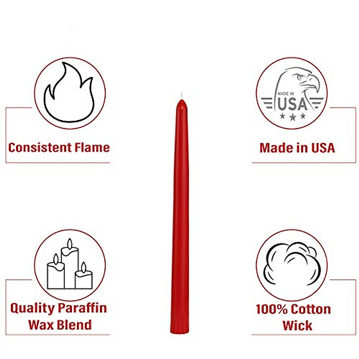 CandleNScent Taper Candles | Tapered Candlesticks - dripless 10 Inch unscented | Red | 4 Pack