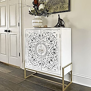 PHI VILLA White Accent Cabinet Storage Cabinet with Doors Buffet Cabinet Pantry Cabinet Sideboard for Dining Room Hollow Carved