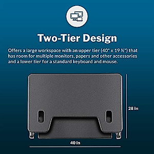 Vari VariDesk Tall 40- 2-Tier Standing Desk Converter for Dual Monitors with Keyboard Tray- Wide Workstation for Home Office, 9 Height Settings, Spring Assisted Lift, Fully Assembled, Black